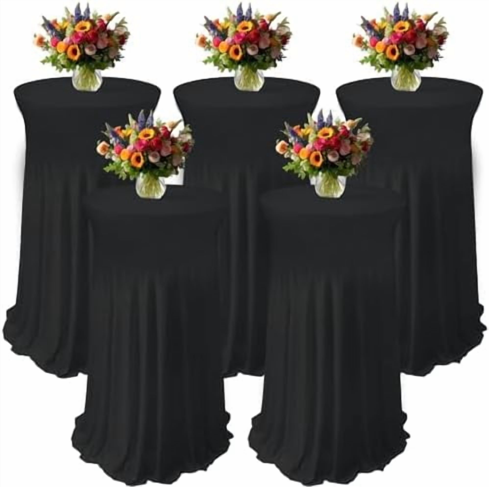 5 Pack Spandex Cocktail Table Covers, 32 x 43 Inch Black Round Cocktail ...