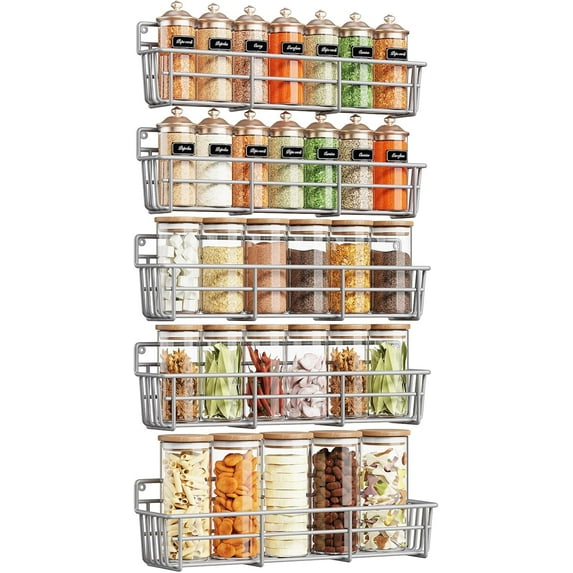 5 Pack Spice Rack Seasoning Organizer Wall Mount, Screw or Adhesive ...