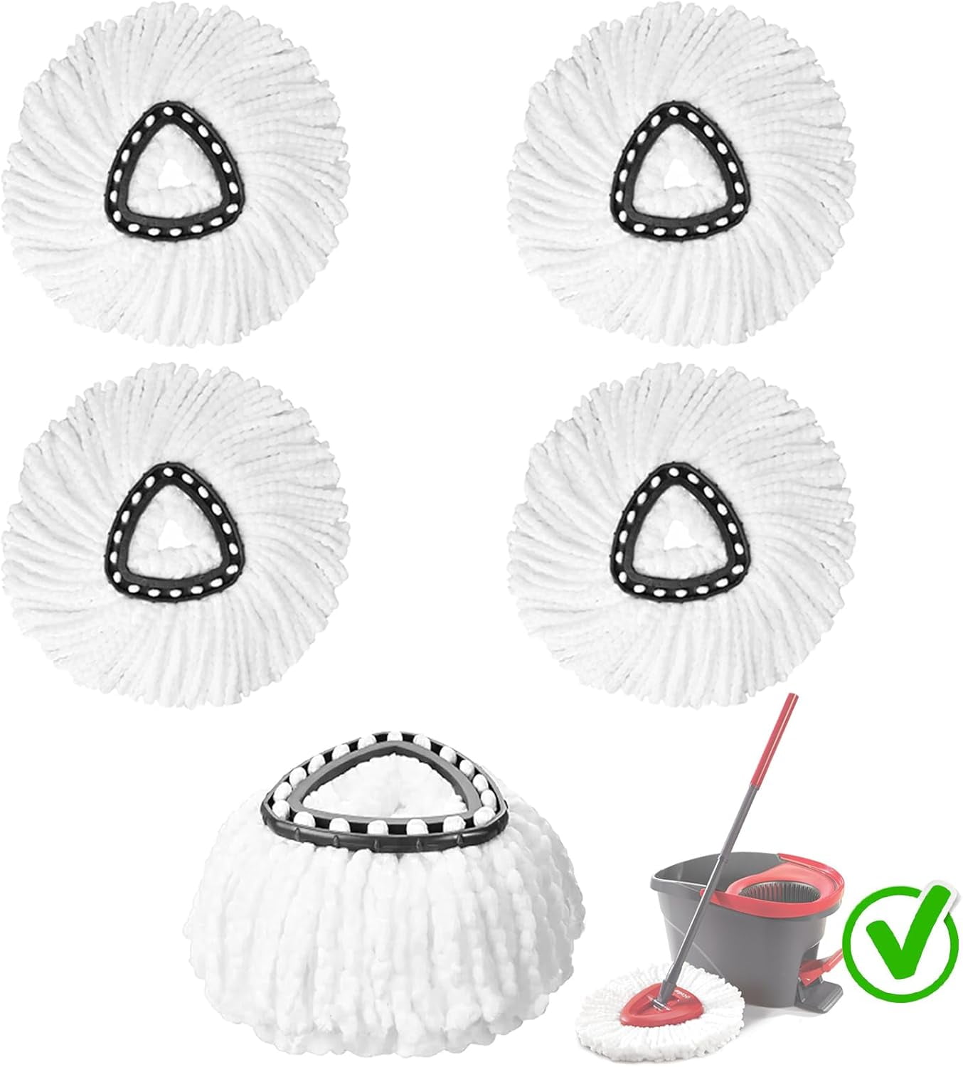 5-Pack Spin Mop Replacement Heads, 100% Microfiber Mop Head Replacement ...