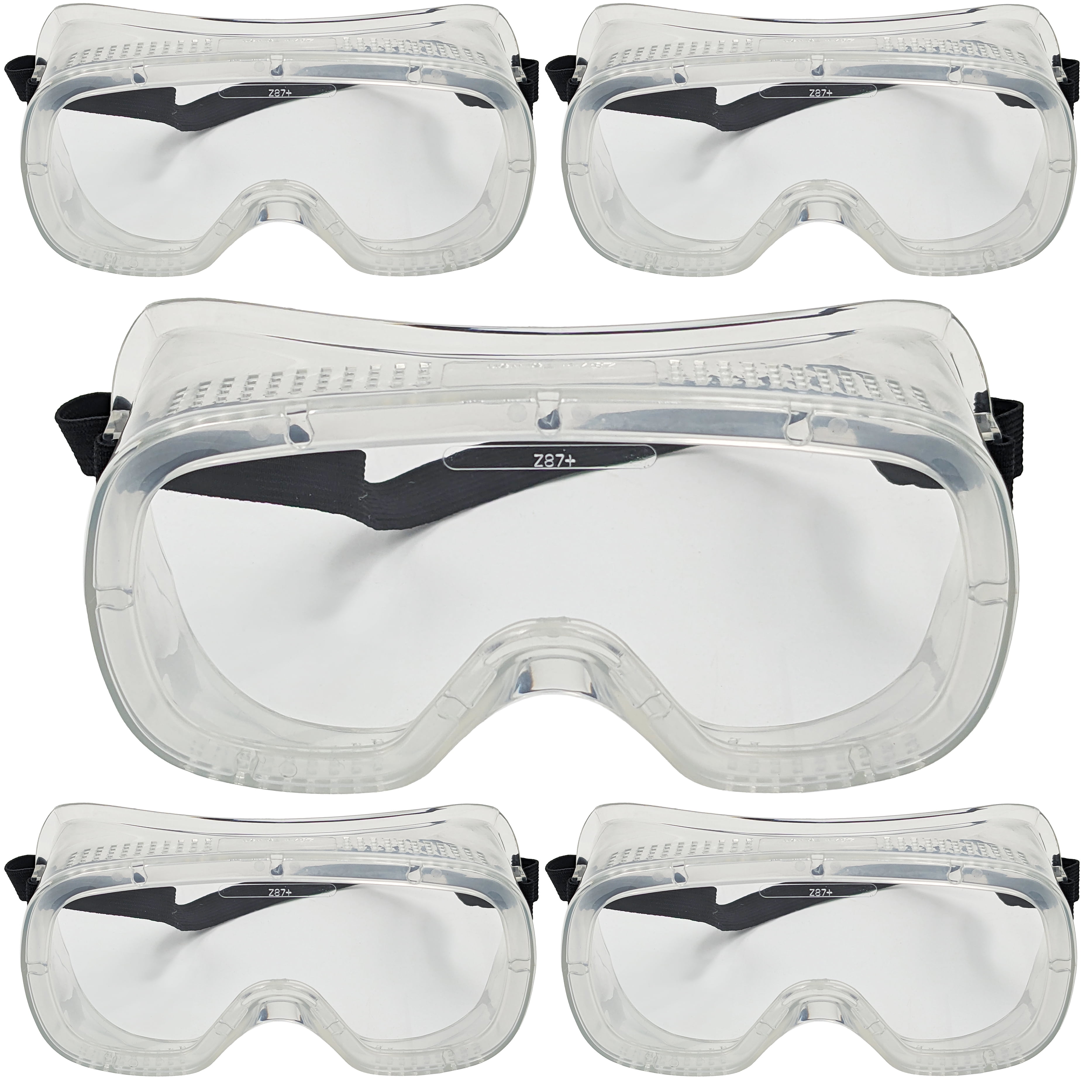 5 Pack Clear Safety Goggles with Adjustable Strap, Meets ANSI Z87 ...