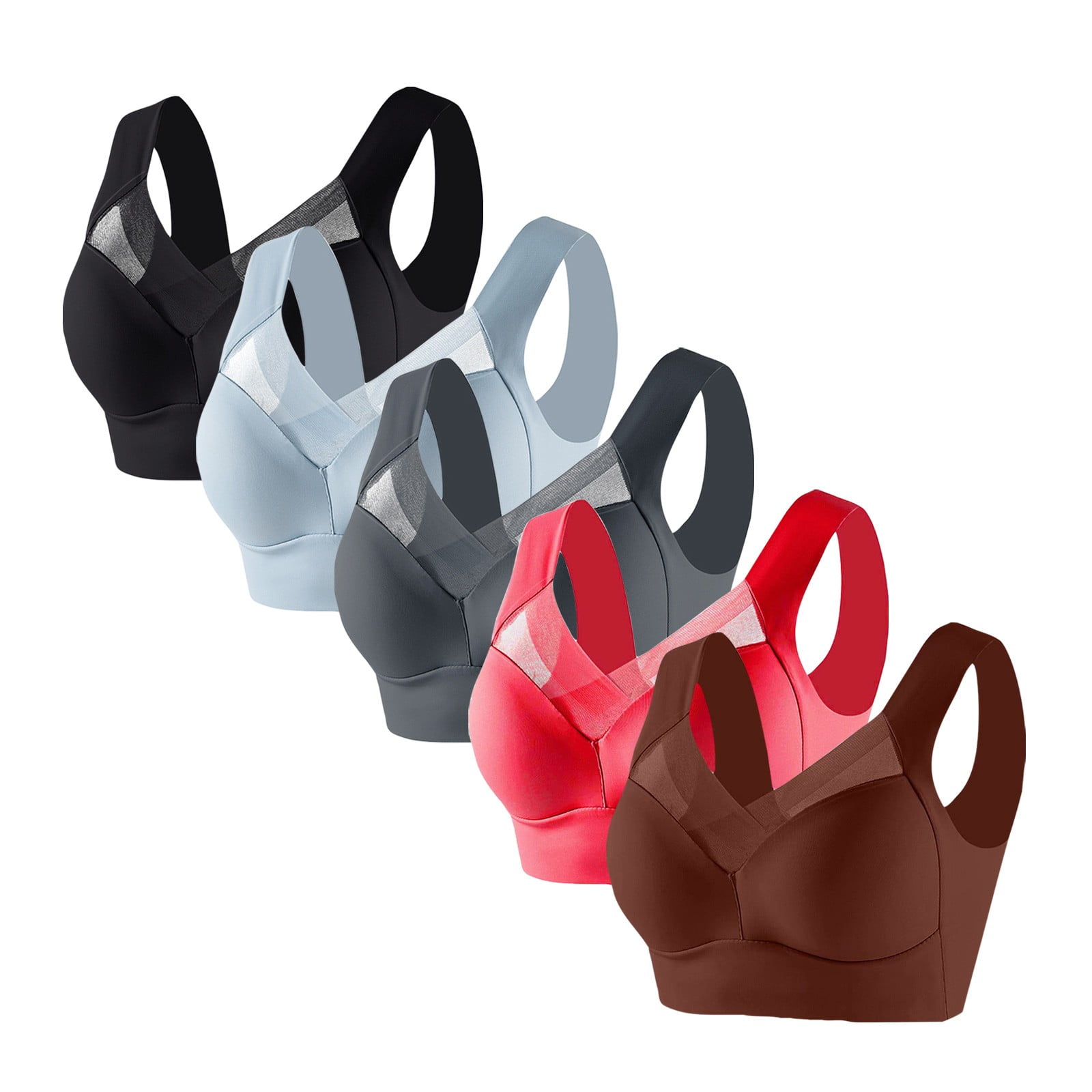 5 Pack Sport Bras for Women Plus Size No Underwire Breathable Bras Full ...