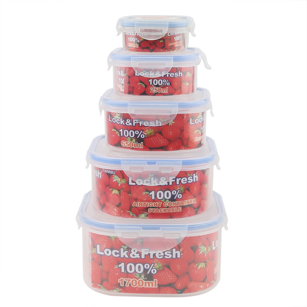 5-Pack Square Plastic Fridge Storage Boxes - Kitchen Food Organizer for ...