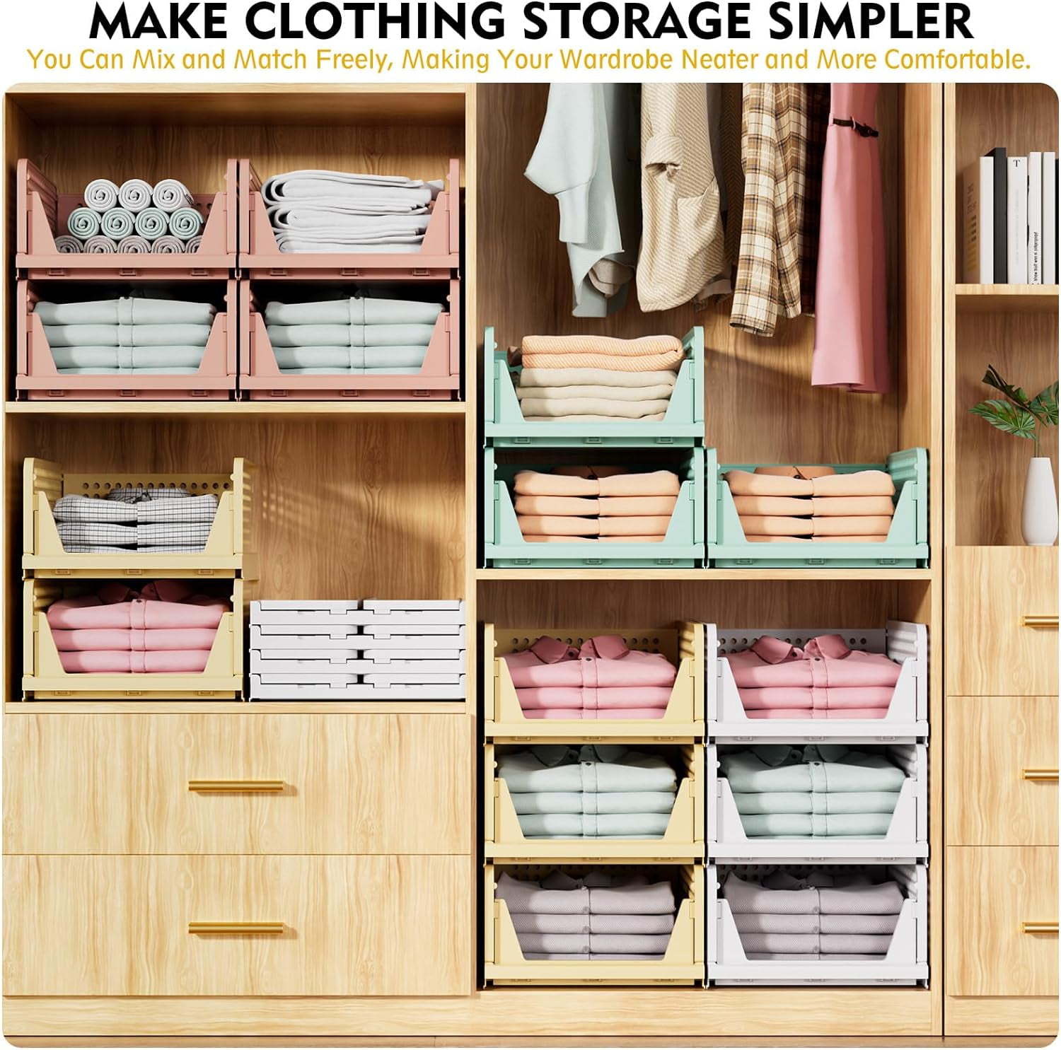 5 Pack Stackable Closet Organizer Box, Multifunctional & Foldable ...