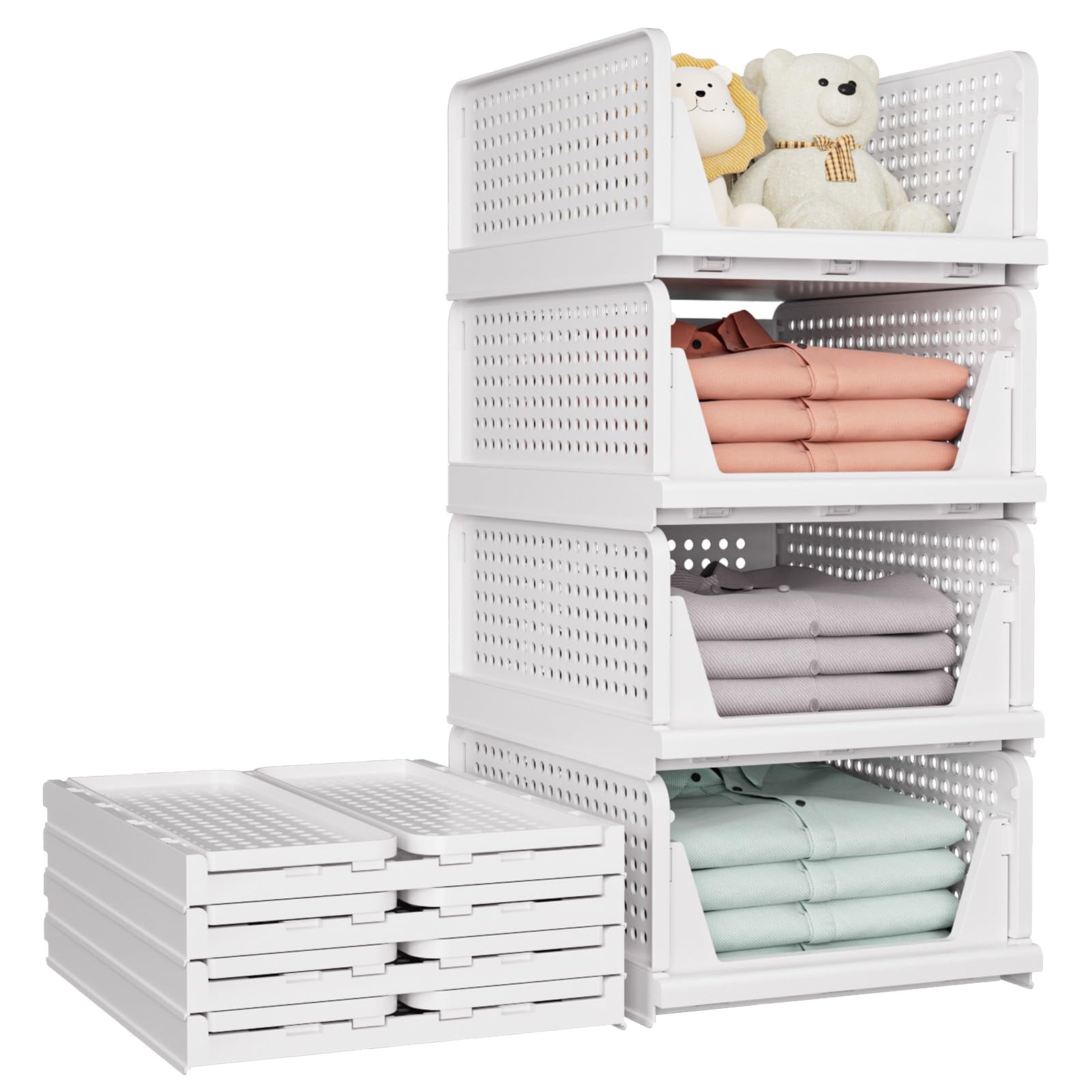 5 Pack Stackable Closet Storage Basket, Multifunctional & Foldable ...