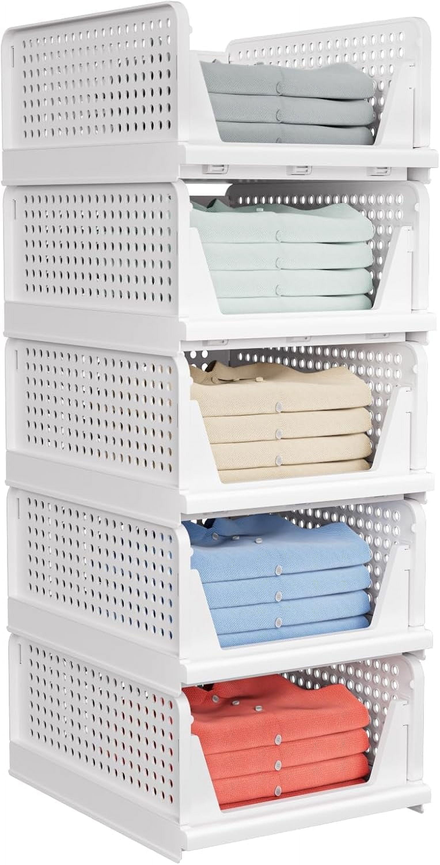 5 Pack Stackable Closet Storage Basket - Stackable Storage Bins ...