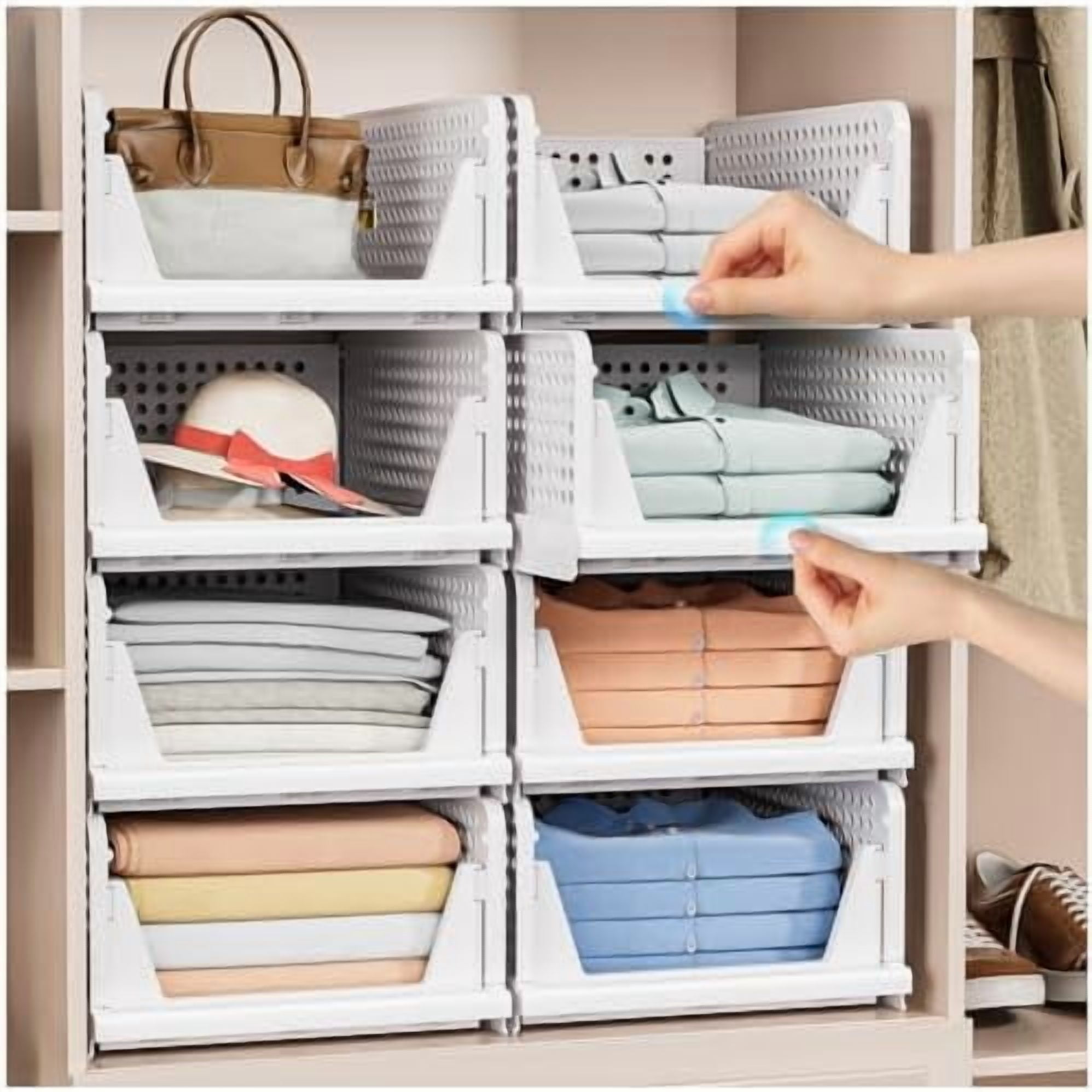 5 Pack Stackable Closet Storage Basket - Stackable Storage Bins ...