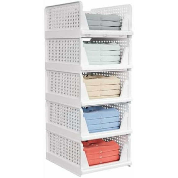5 Pack Stackable Closet Storage Basket - Stackable Storage Bins ...