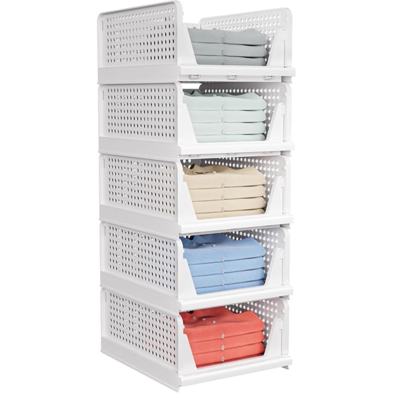 5 Pack Stackable Closet Storage Basket - Stackable Storage Bins ...