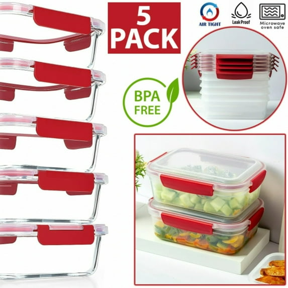 5 Pack Stackable Food Storage Containers Airtight Leakproof Snap Lock ...