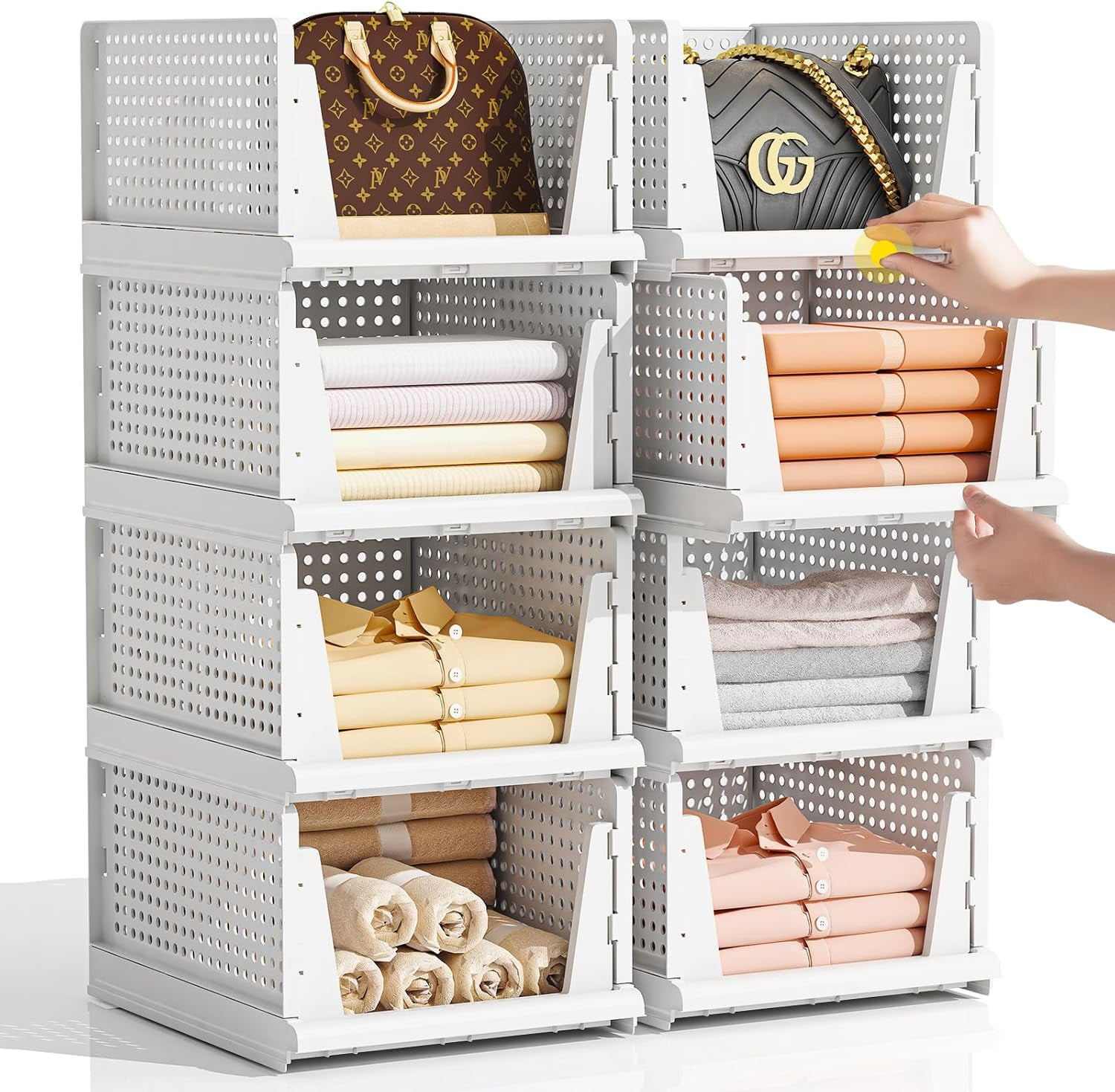 5 Pack Stackable Plastic Storage Basket for Closet, Bottom Top of ...