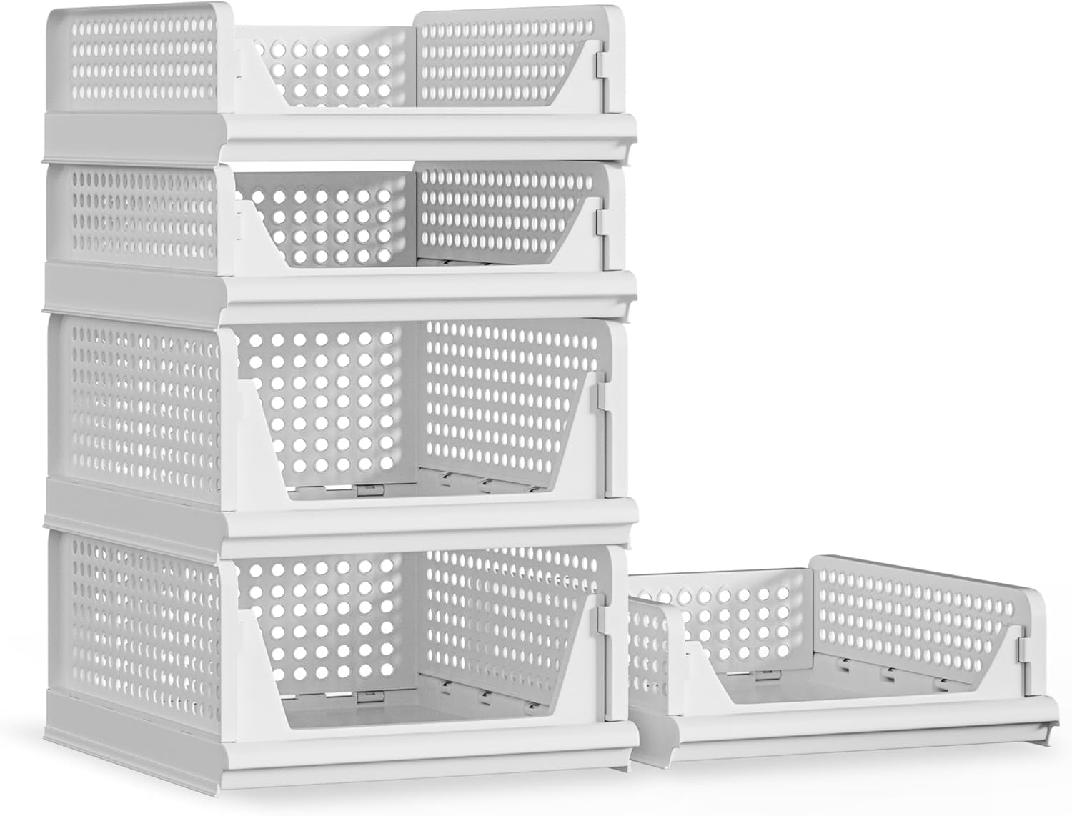 5 Pack Stackable Plastic Storage Basket Closet Organizer Bin Foldable ...