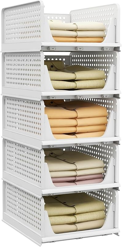 5 Pack Stackable Plastic Storage Closet Organizers and Storage Bins ...