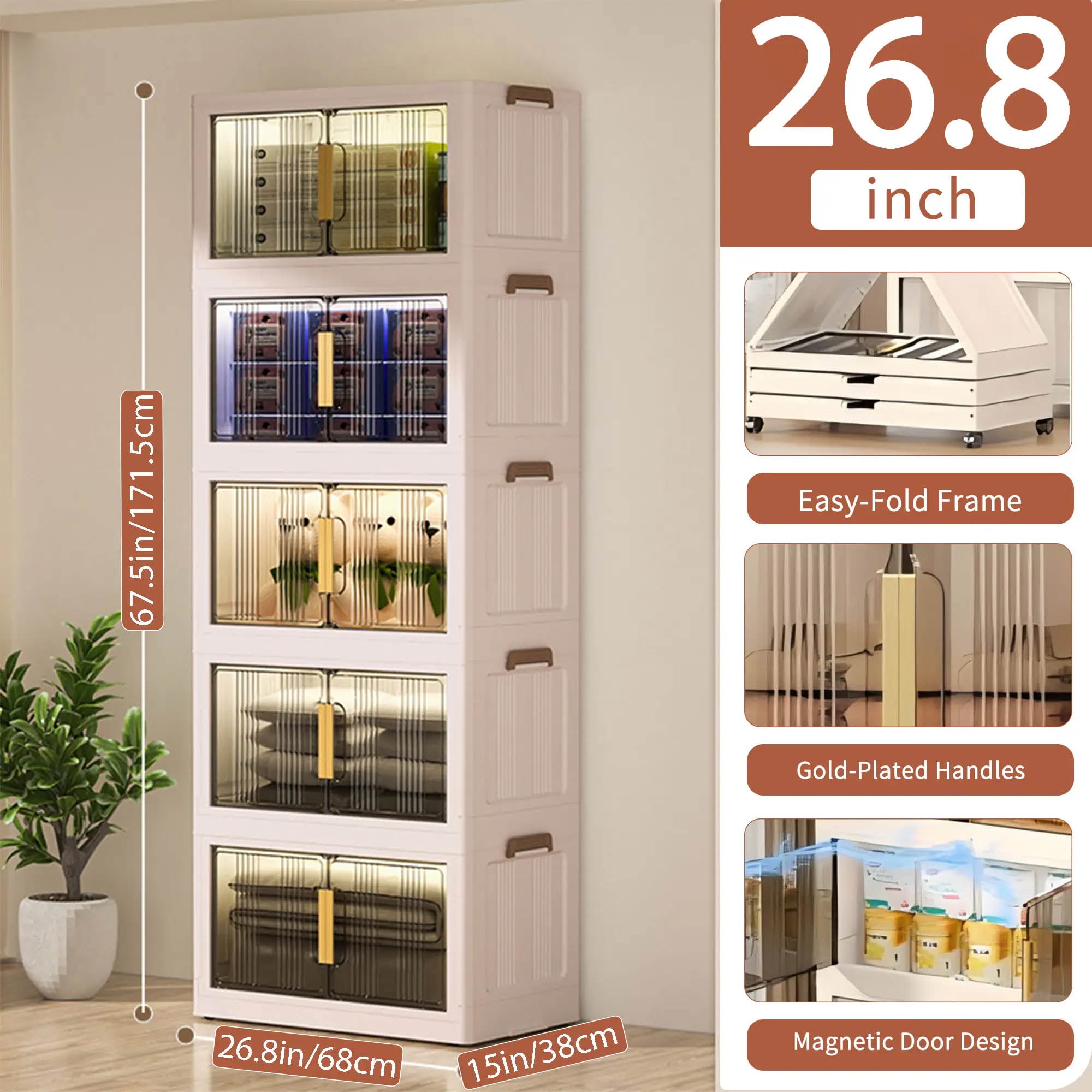 5 Pack Stackable Storage Bins Folding Storage Bins with Lid, Closet ...