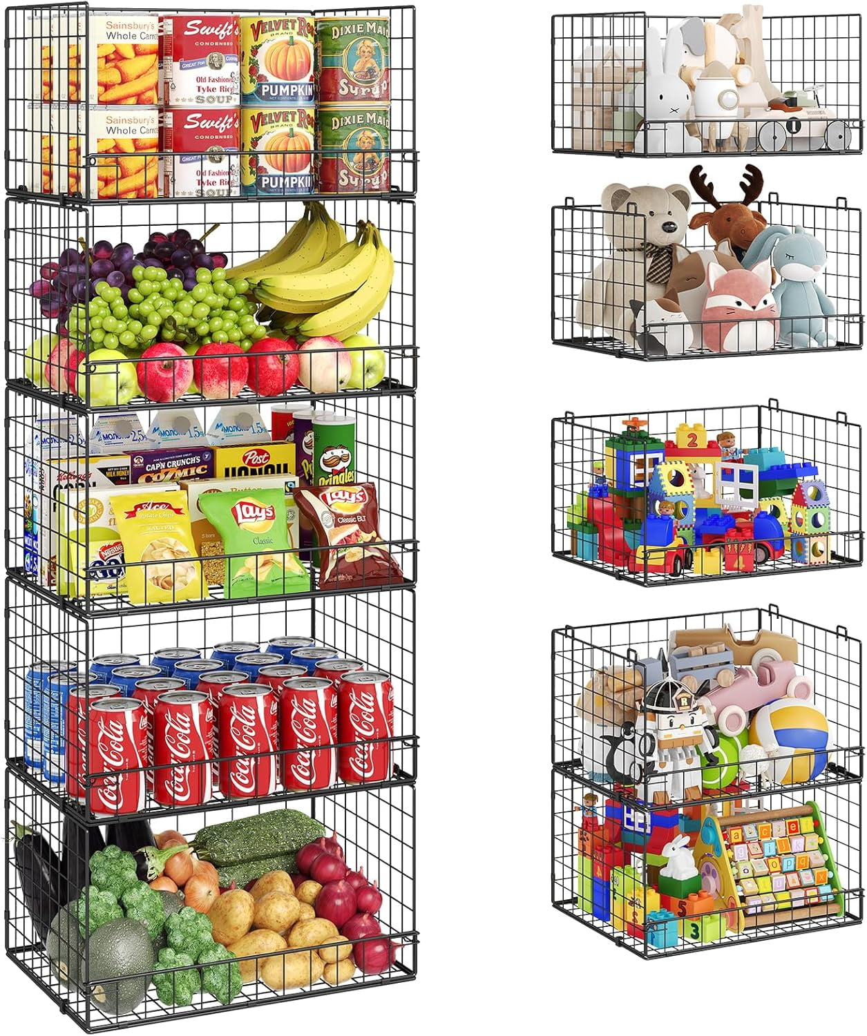 5 Pack Stackable Wire Baskets for Pantry Organizers and Storage, Large ...