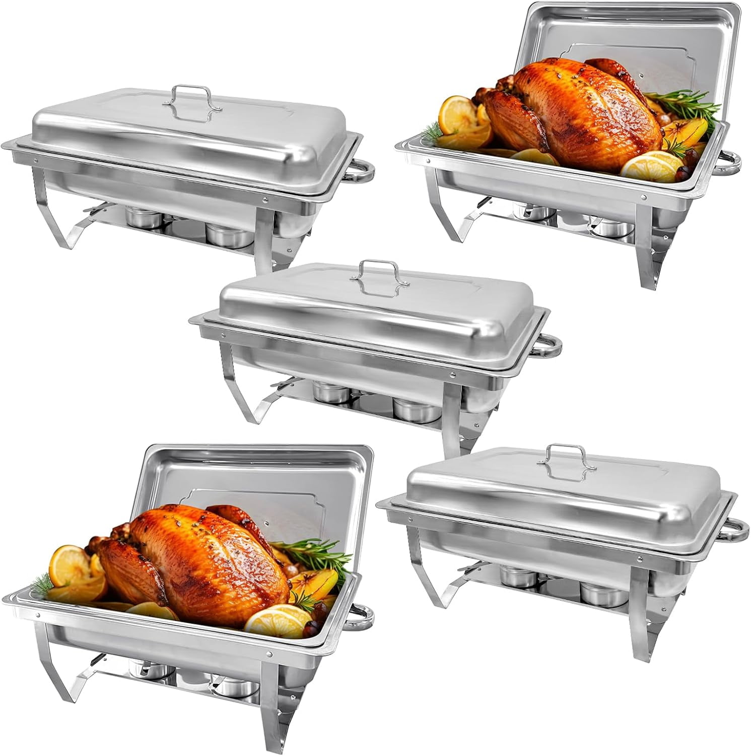 5 Pack Stainless Steel Chafing Dishes 8 Quart Full Size Chafing Dish ...