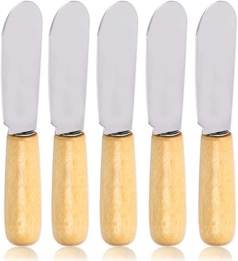 5 Pack Stainless Steel Straight Edge Wide Butter Spreader with Wood ...