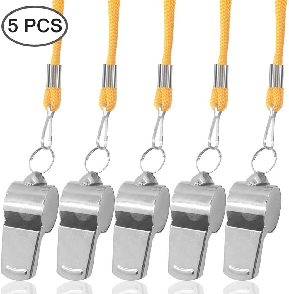 5 Pack Stainless Steel Whistles with Yellow Lanyard for Referee, Coach ...