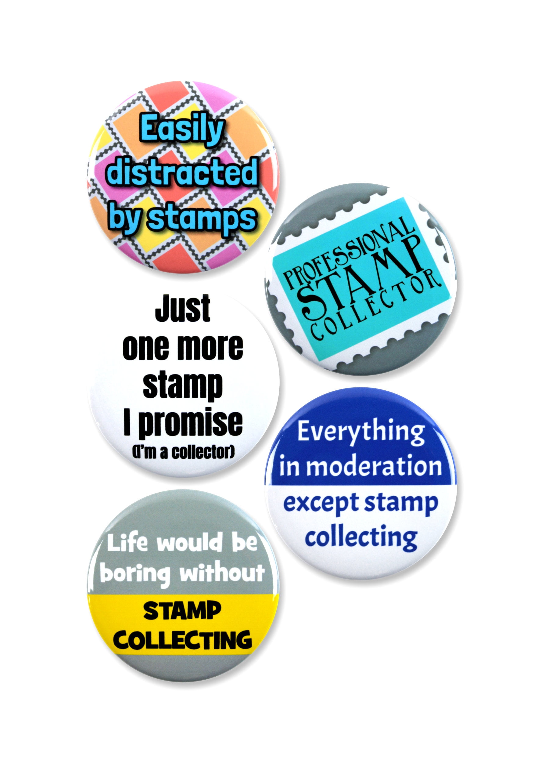 5 Pack - Stamp Collector Philatelist Pinback Buttons - 2.25 Inch ...