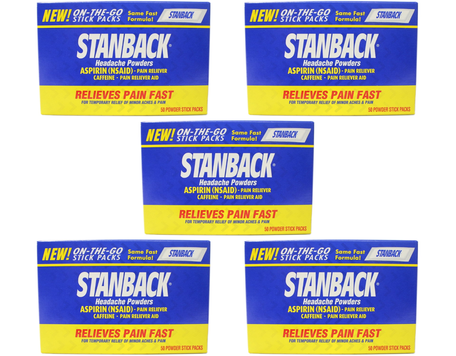 Stanback 5 Pack Stick Pack Headache Powders, 50 Count Each, Pain ...