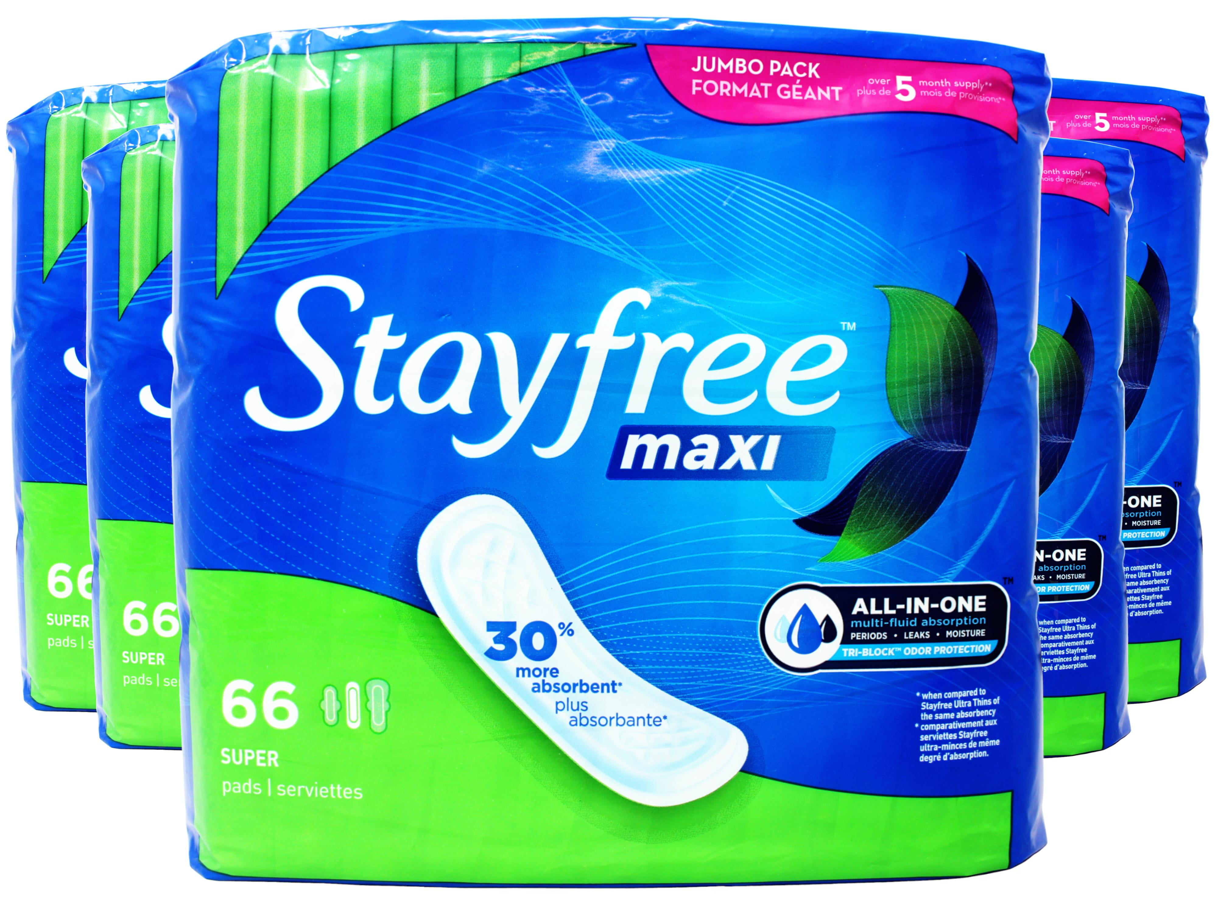 5 Pack - Stayfree Maxi Super Pads Wingless, Absorbs 30% More, Multi ...