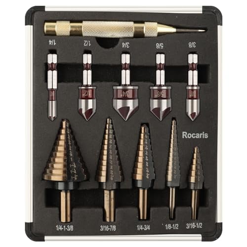 5 Pack Step Drill Bit & 5 Pack M2 Countersink Drill Bit Set, Titanium ...