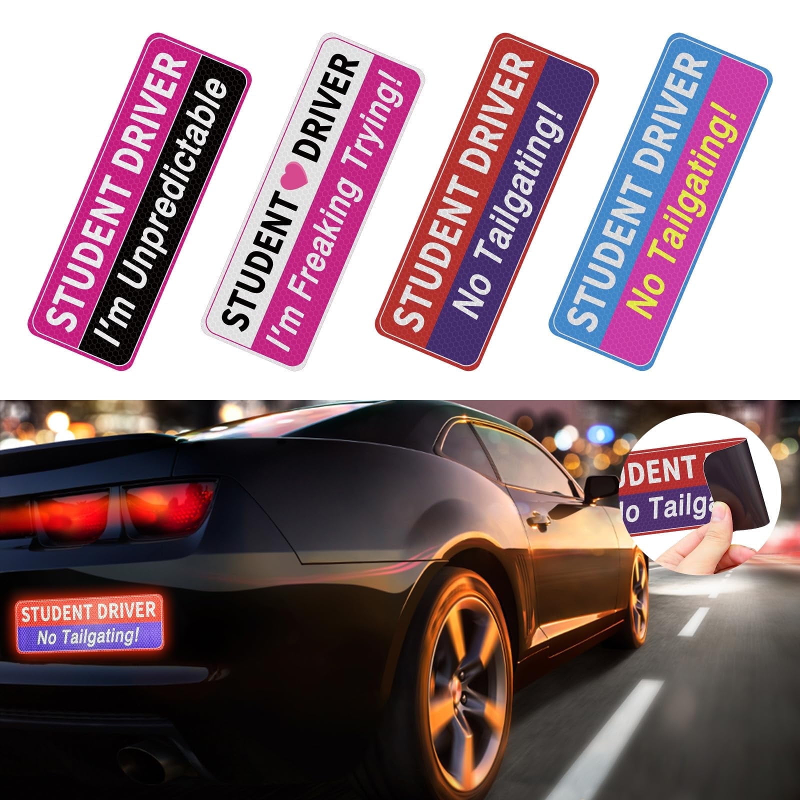 5 Pack Student Driver Sticker Magnet for Car Reflective Magnetic New ...