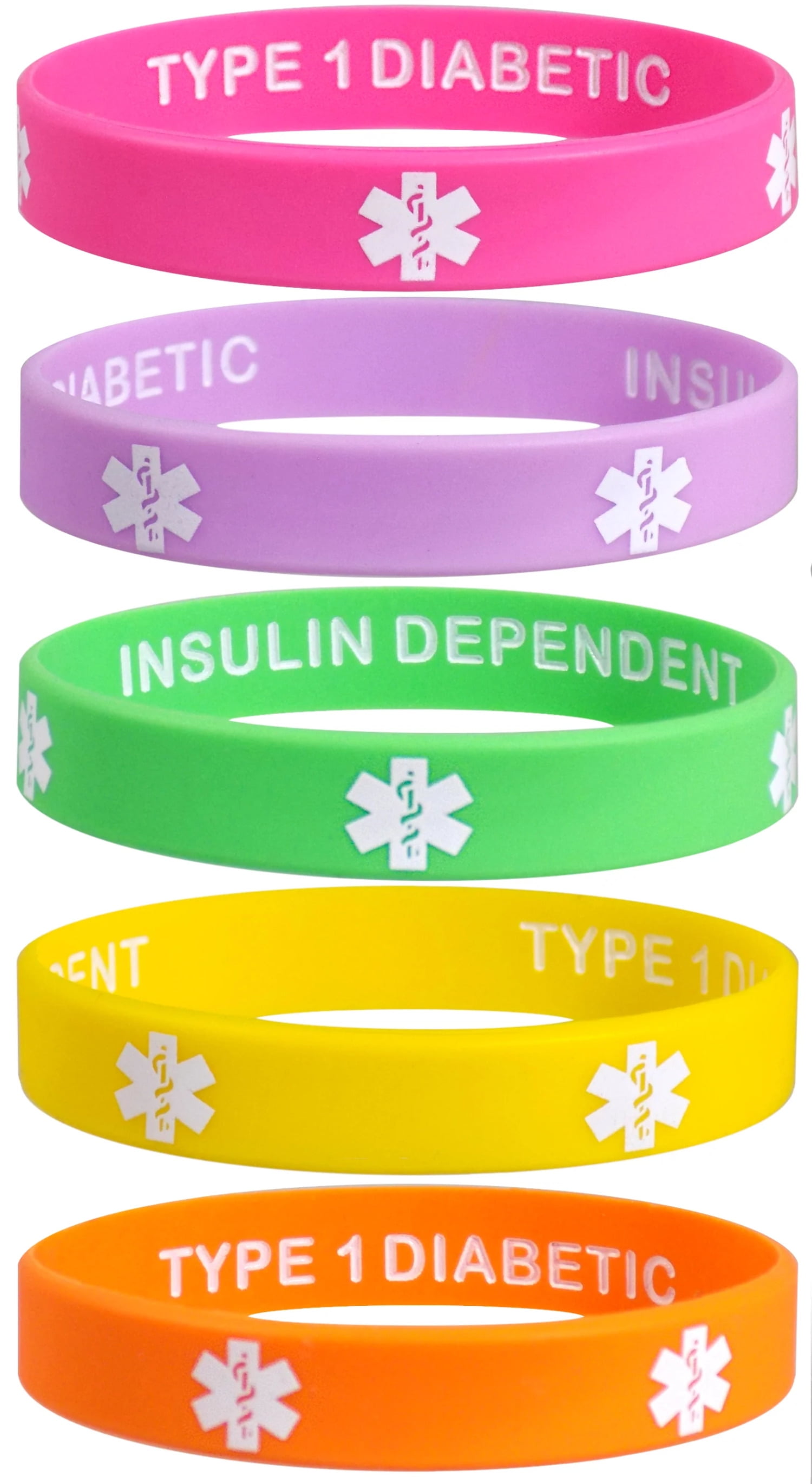 5 Pack - TYPE 1 DIABETIC INSULIN DEPENDENT Silicone Wristbands Privacy ...