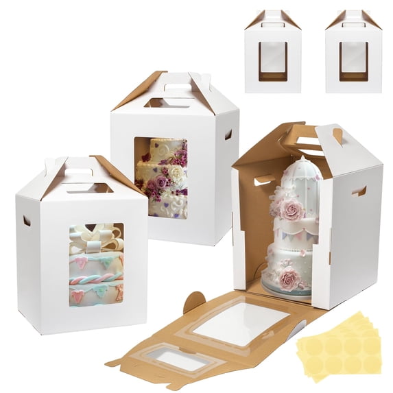 5 Pack Tall Cake Boxes For Tier Cakes 16x16x18 Inch Disposable Layer ...
