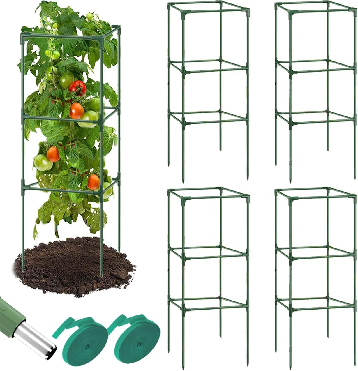 5 Pack Tall Square Tomato Cages for Garden, 47" Heavy Duty Tomato ...