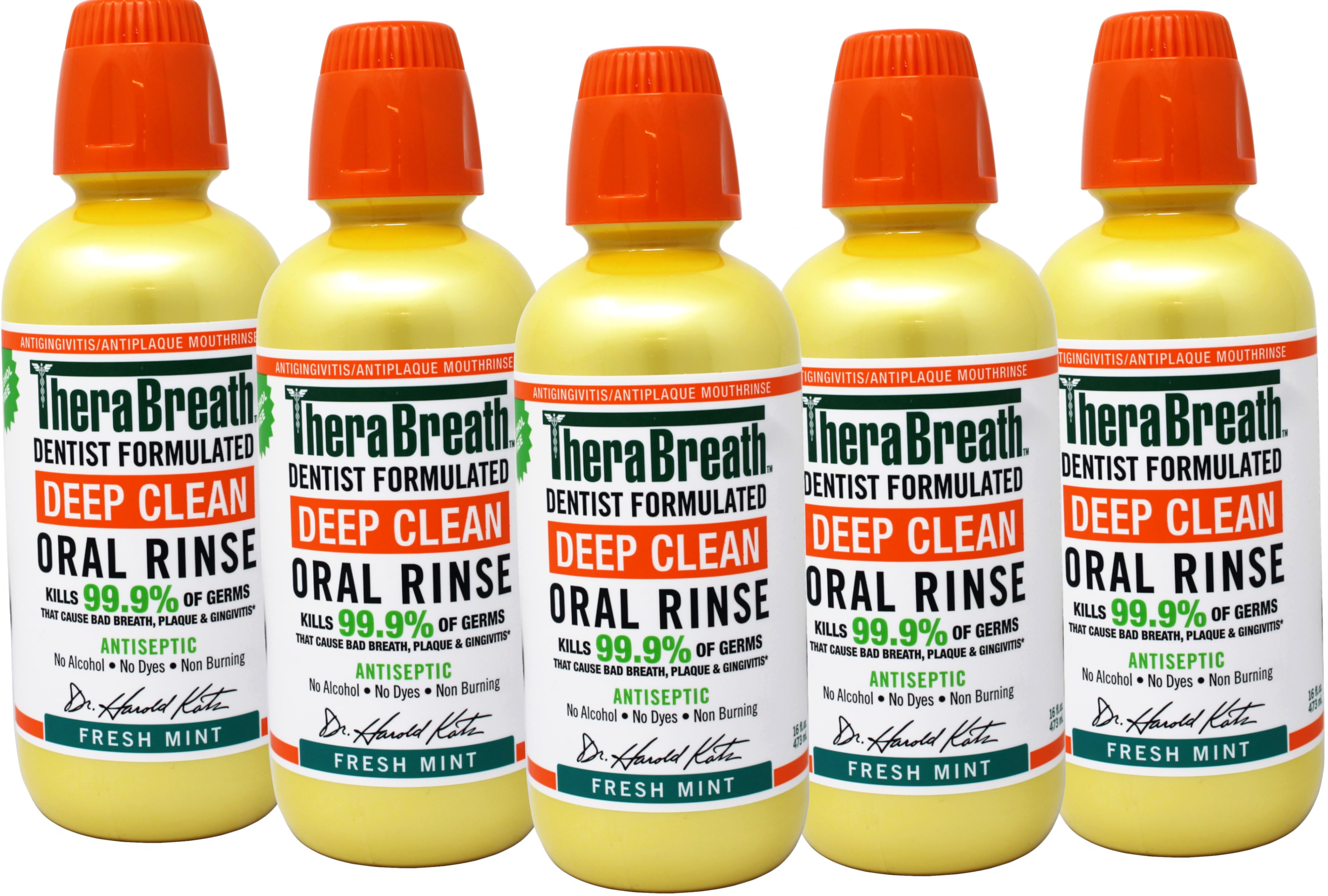 5 Pack - TheraBreath Deep Clean Mouthwash, Alcohol Free, Fresh Mint, 16 ...