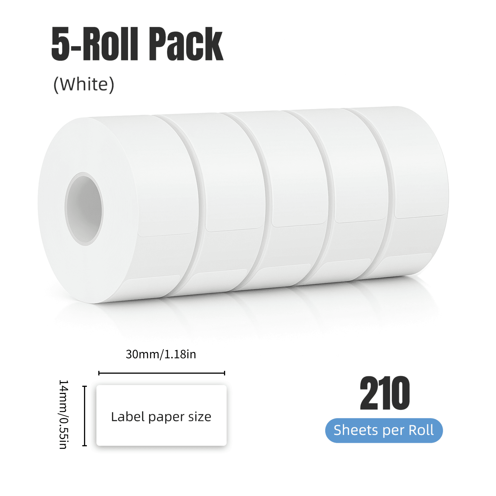 5 Pack Thermal Label Paper Rolls - 30mm Standard White Labels, 210 ...
