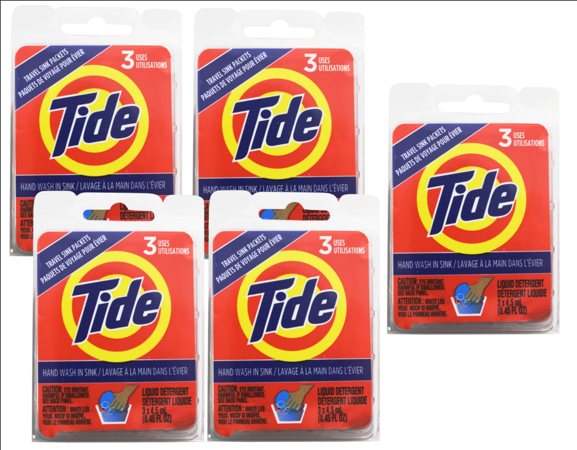 5 Pack - Tide Liquid Travel Sink Packets, (3 x 4.5 fl oz) 3-Count ...