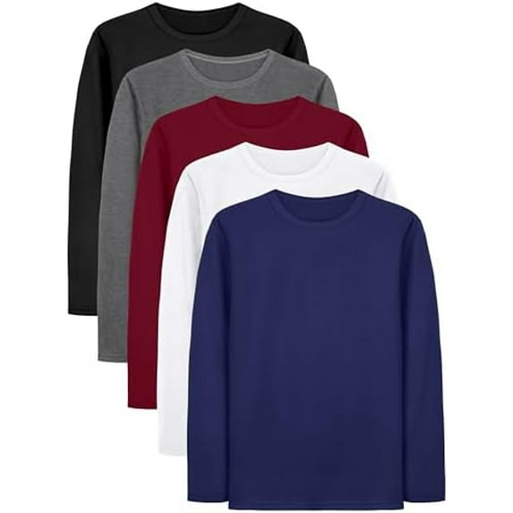 5 Pack Toddler Boys Long Sleeve Shirts Soft Crewneck Top Tees Shirts ...