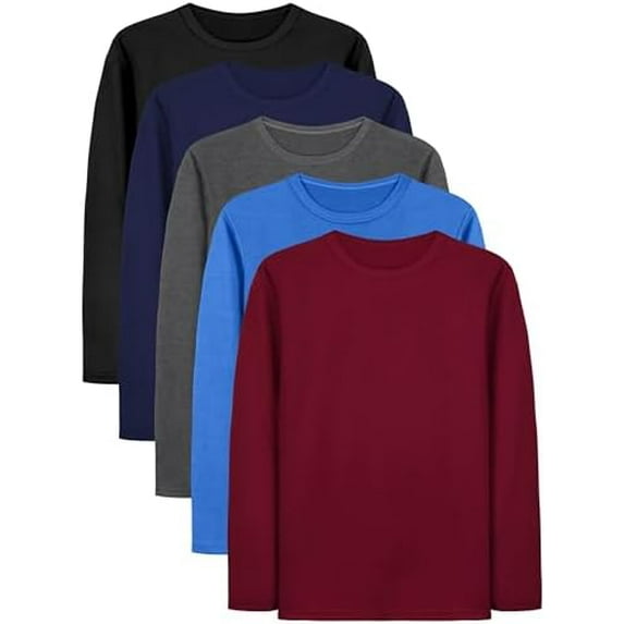 5 Pack Toddler Boys Long Sleeve Shirts Soft Crewneck Top Tees Shirts ...