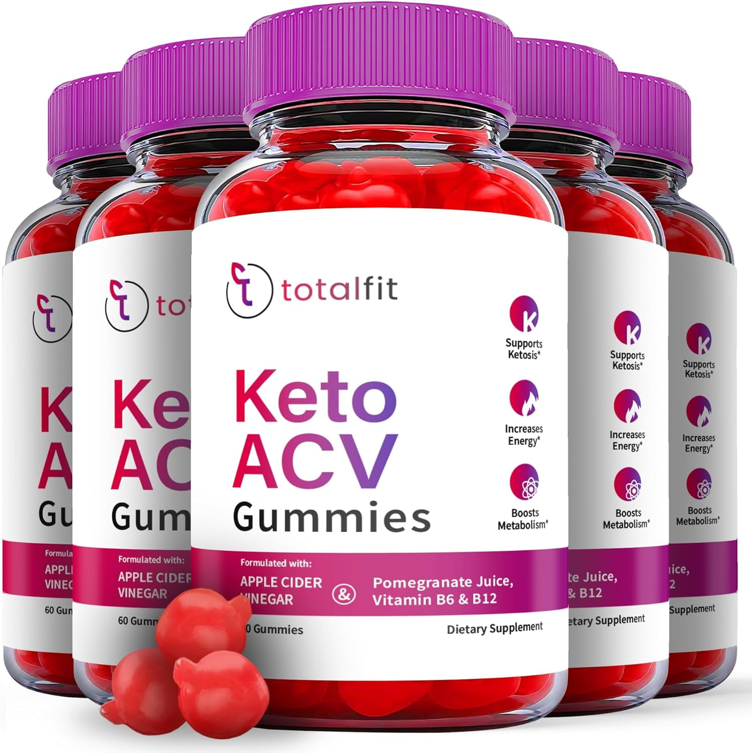 (5 Pack) Total Fit Keto ACV Gummies - Apple Cider Vinegar Supplement ...