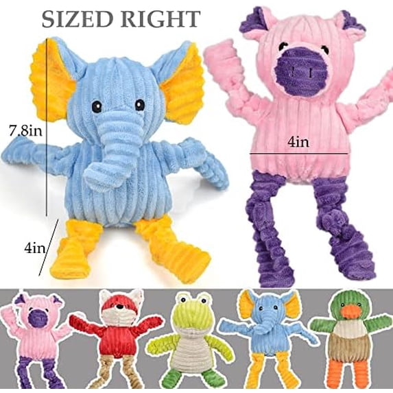 5 Pack Tough Dog Toys Stuffed Squeaky Dog Toys Assortment Plush Animal ...