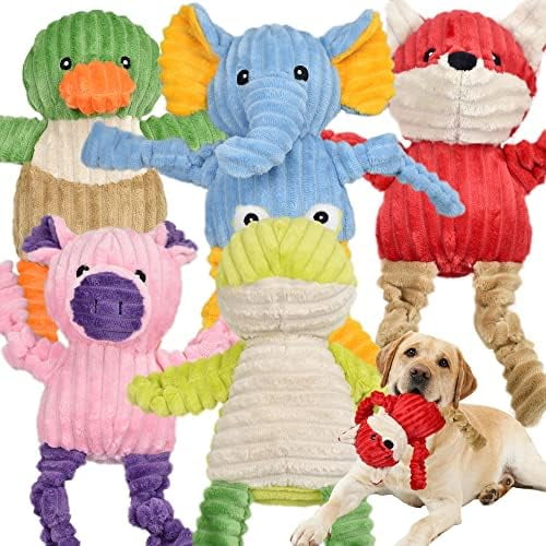 5 Pack Tough Dog Toys Stuffed Squeaky Dog Toys Assortment Plush Animal ...