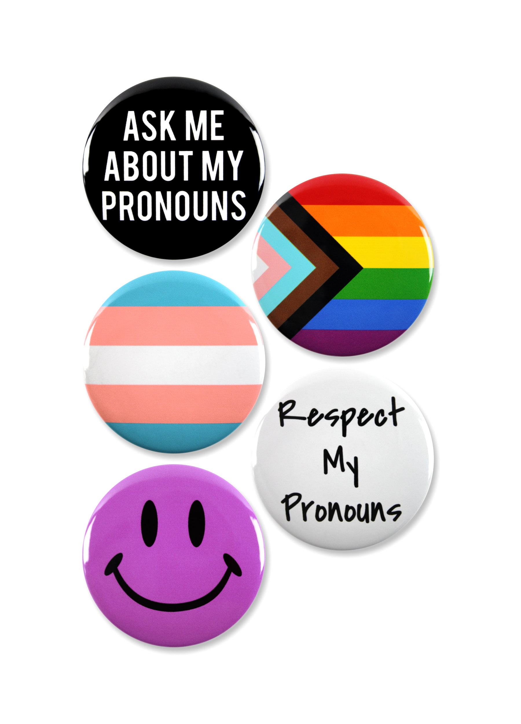 5 Pack - Transgender And Pronoun Pride LGBTQ+ Pinback Buttons - 2.25 ...