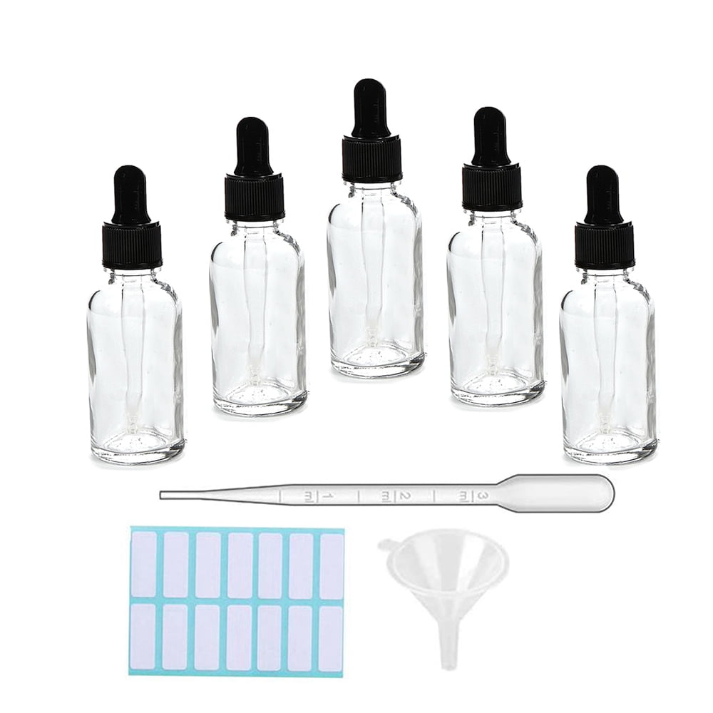 5 Pack Transparent Glass Dropper Bottle with 1 Funnels & 1 Dropper ...