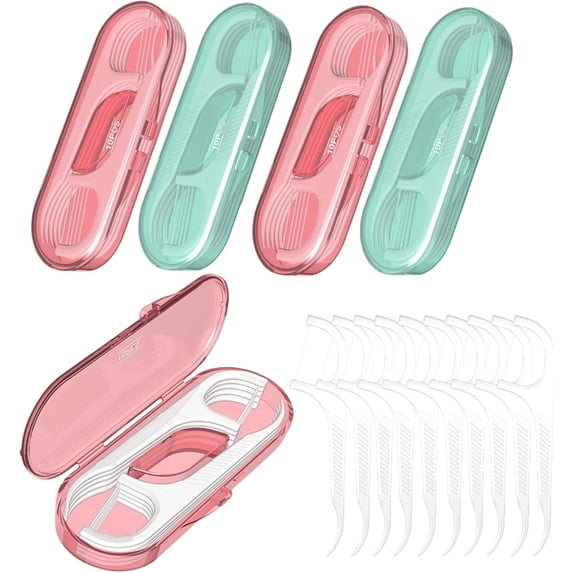 5 Pack Travel Dental Floss Pick Case with 50 Pcs Premium Toothpick ...