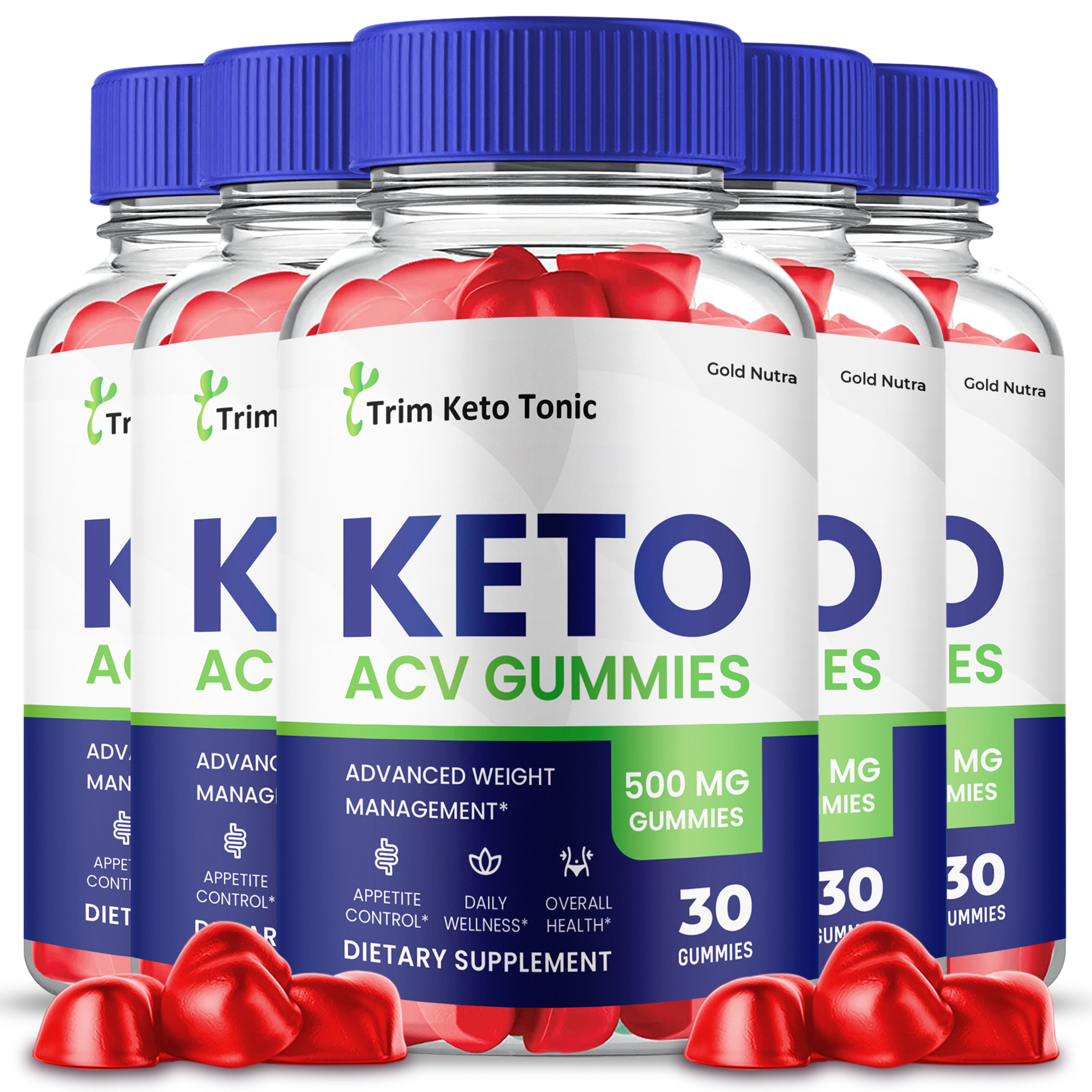 (5 Pack) Trim Keto Tonic ACV Gummies, Apple Cider Vinegar, Max Strength ...