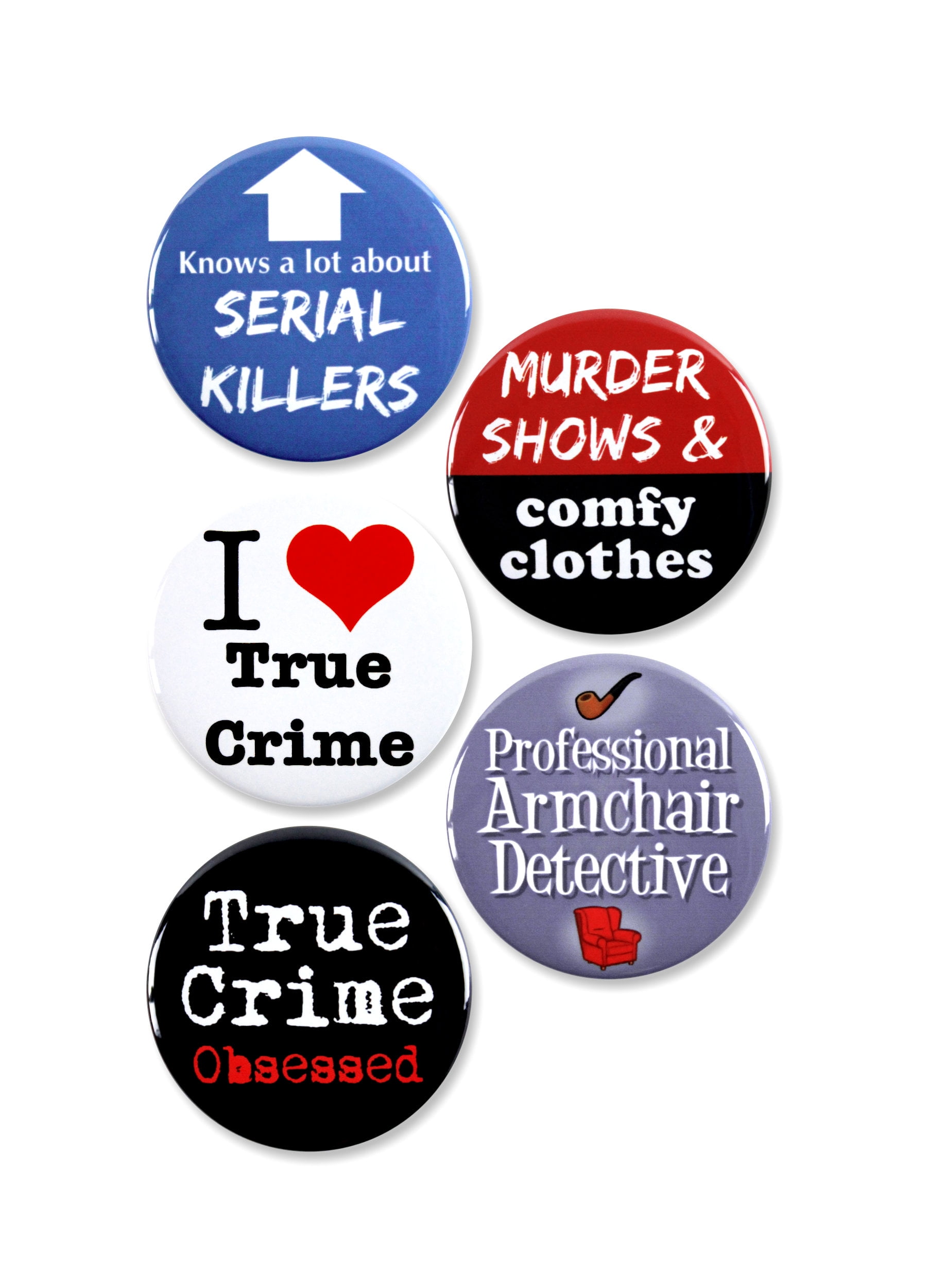 5 Pack - True Crime Lover Murderinos Pinback Buttons - 2.25 Inch ...