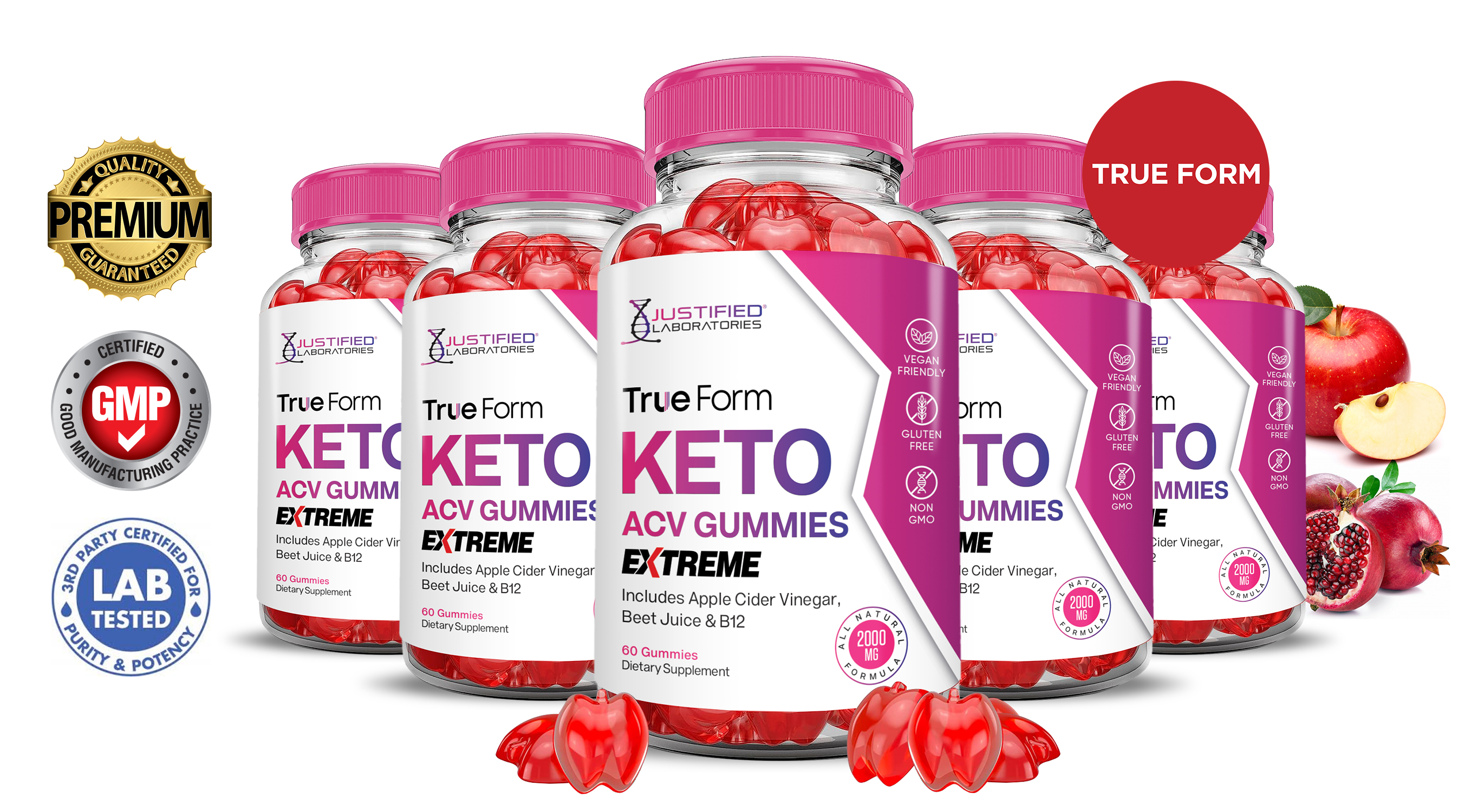 (5 Pack) True Form Keto Extreme ACV Gummies 2000mg Dietary Supplement ...