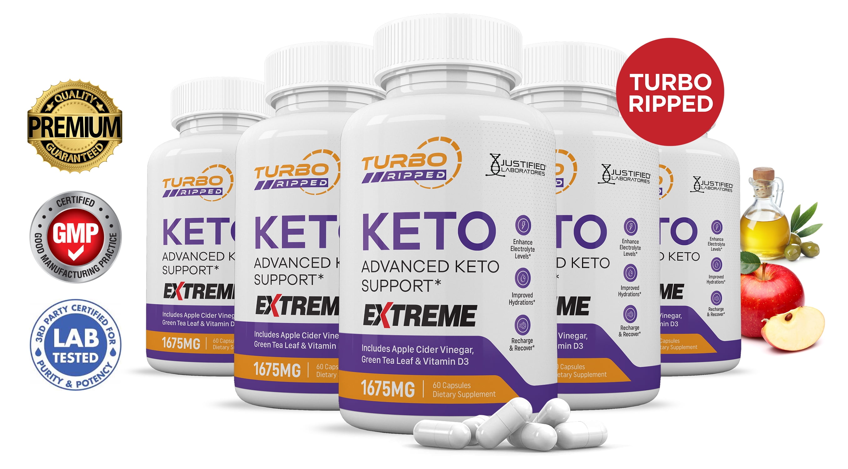 (5 Pack) Turbo Ripped Keto ACV Extreme Pills 1675mg Alternative to ...