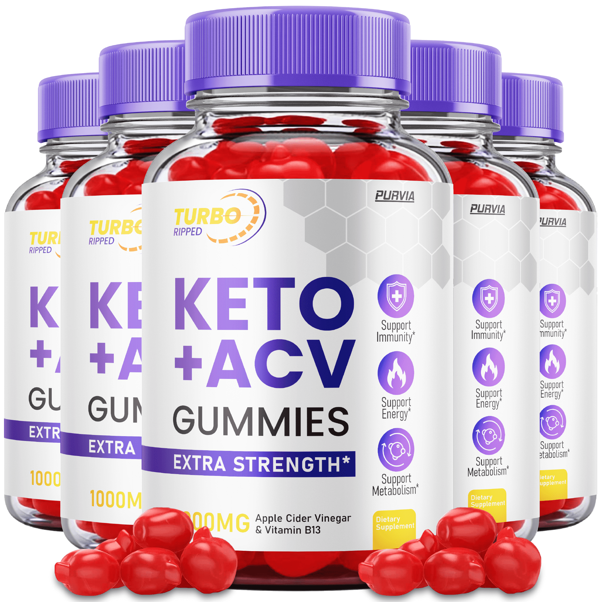 (5 Pack) Turbo Ripped Keto ACV Gummies Extra Strength 1000MG, Turbo ...