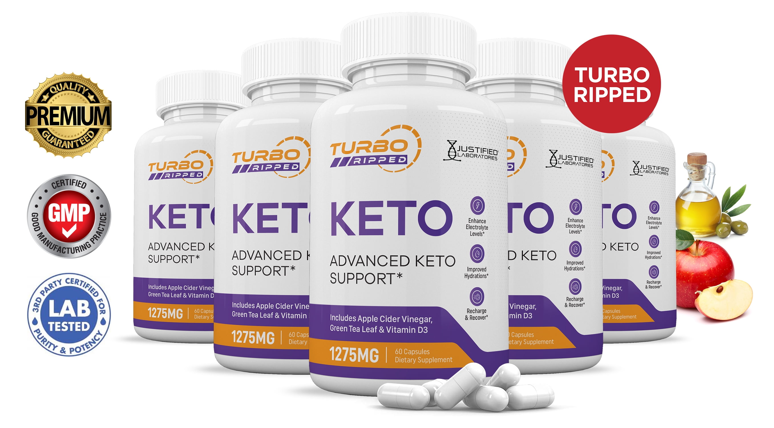 (5 Pack) Turbo Ripped Keto ACV Pills 1275mg Alternative to Gummies ...