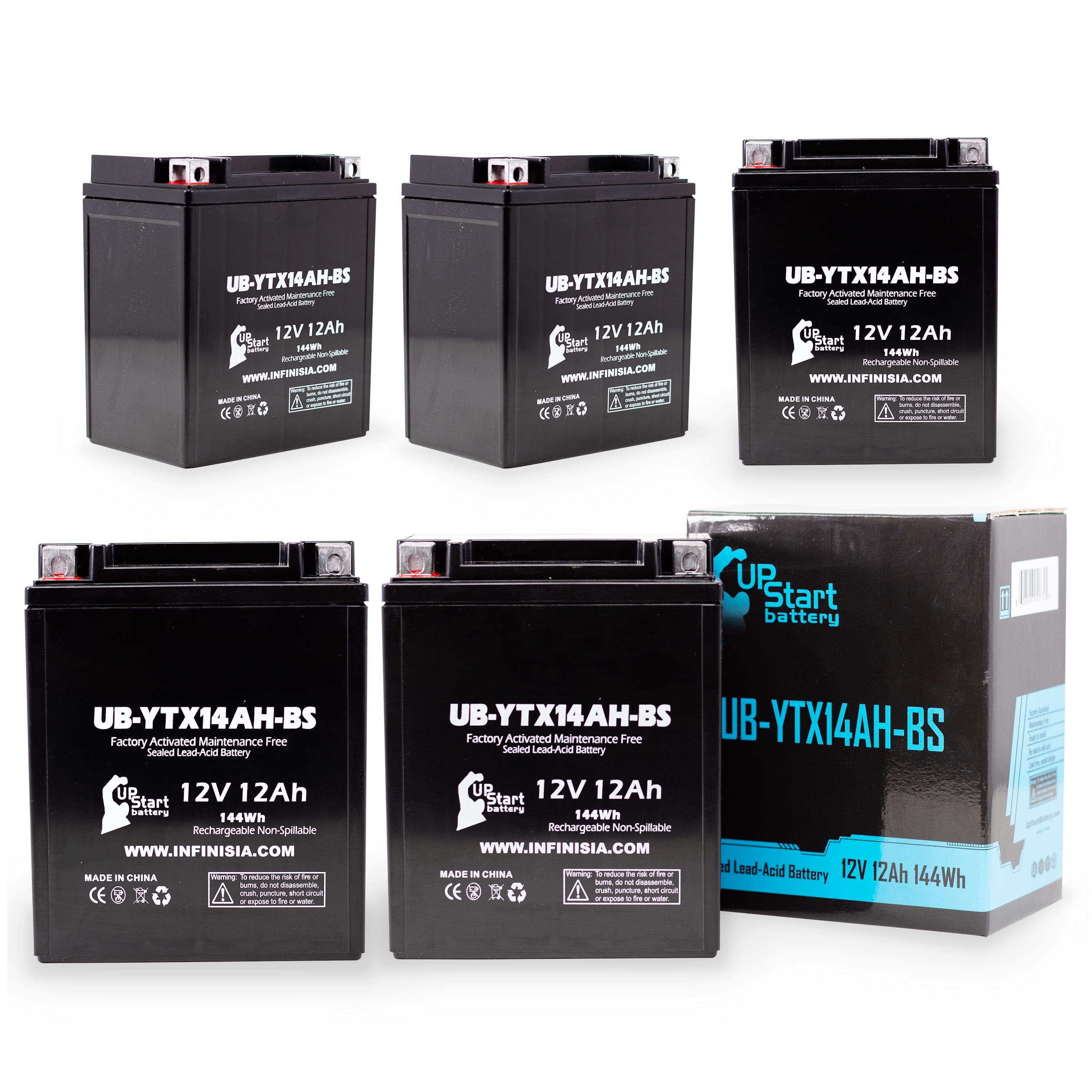 5-Pack UB-YTX14AH-BS Battery Replacement for 1988 Kawasaki KLF300-B ...