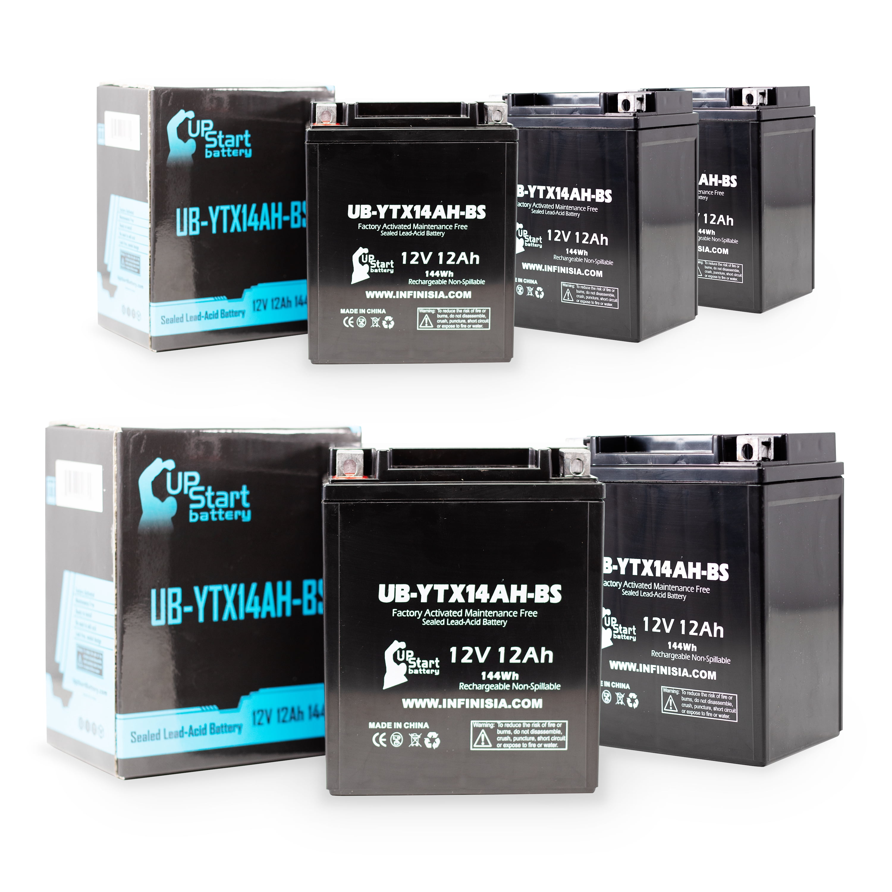 5-Pack UB-YTX14AH-BS Battery Replacement for 2002 Yamaha YFM25 Bear ...