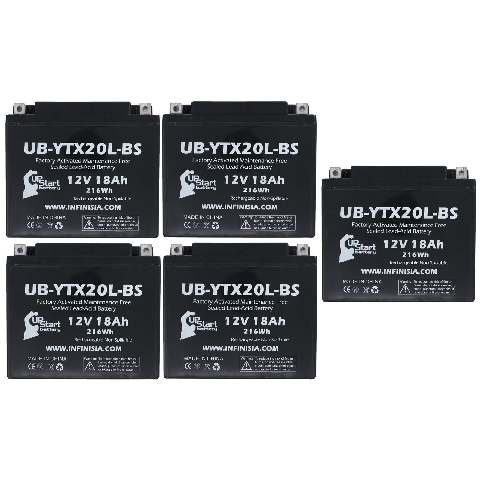 5-Pack UB-YTX20L-BS Battery Replacement for 2007 Triumph Rocket III ...