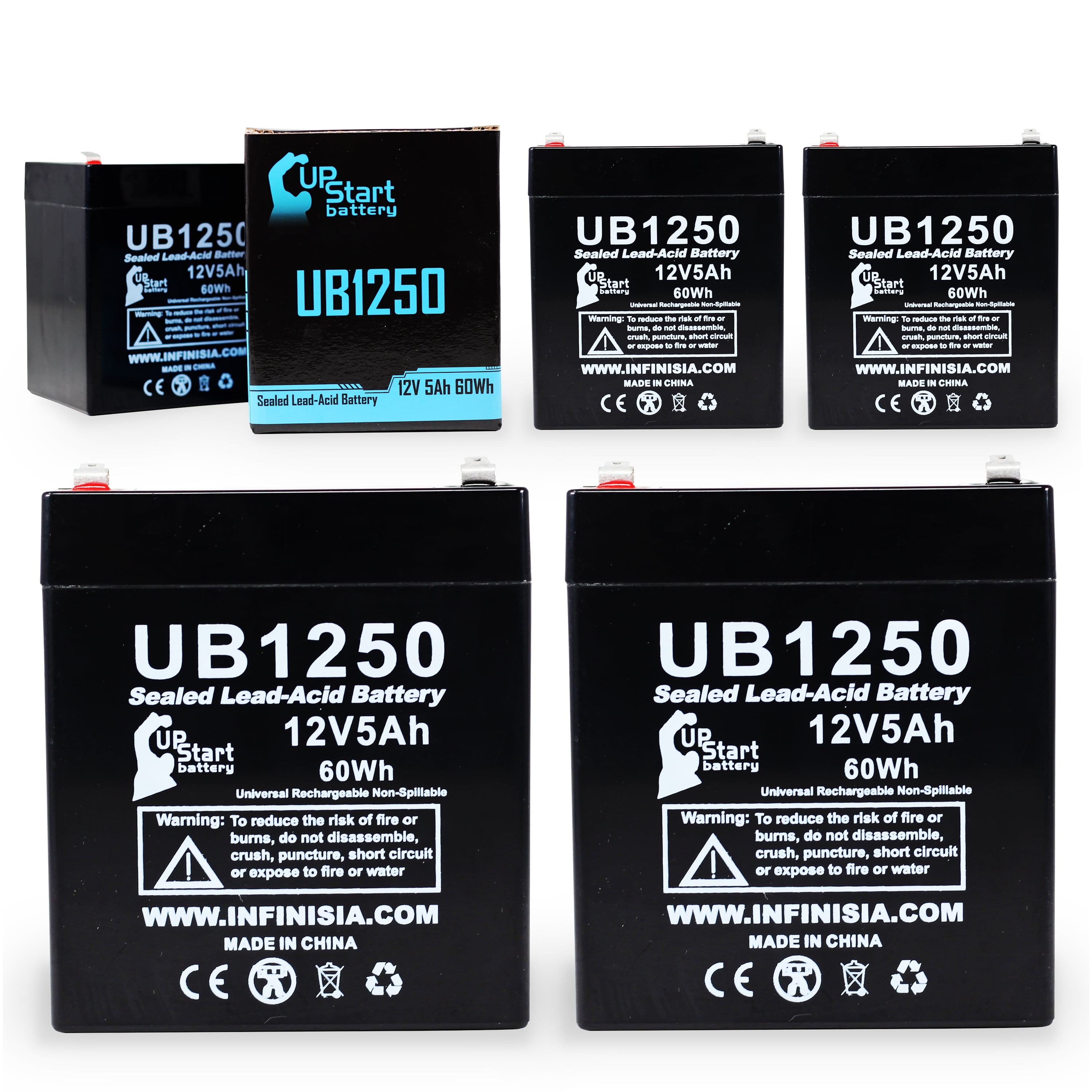 5-Pack UB1250 Universal Sealed Lead Acid Battery (12V, 5Ah, F1 Terminal ...